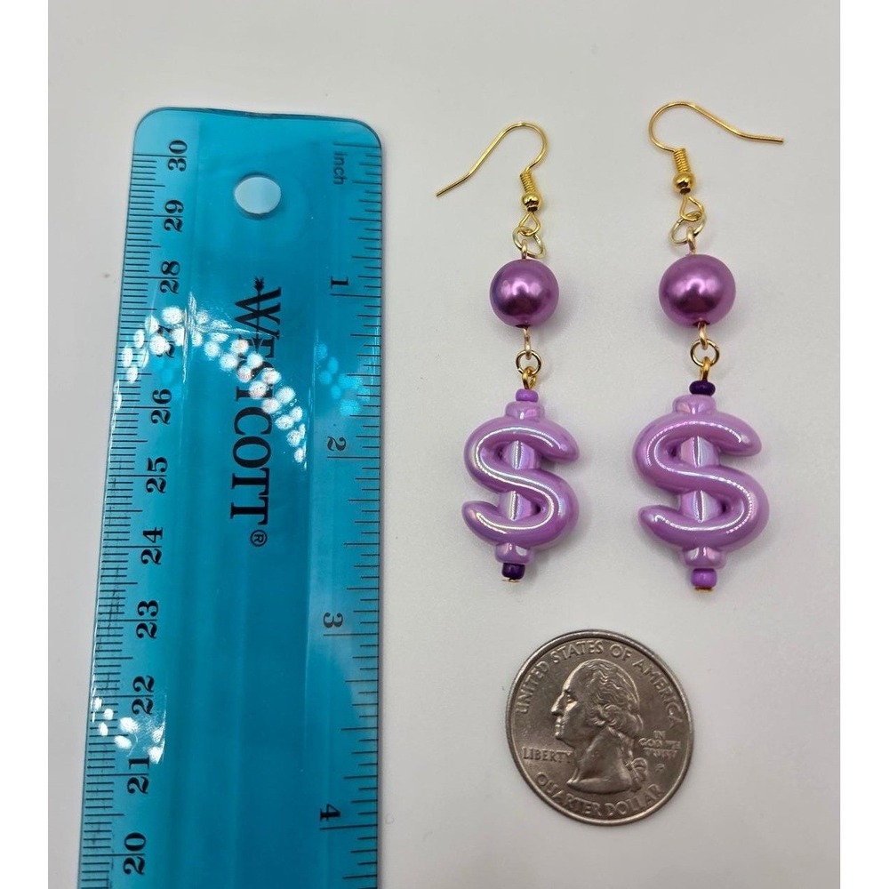 Handmade | Jewelry | Handmade Earrings Purple Faux Pearl Money Sign ...